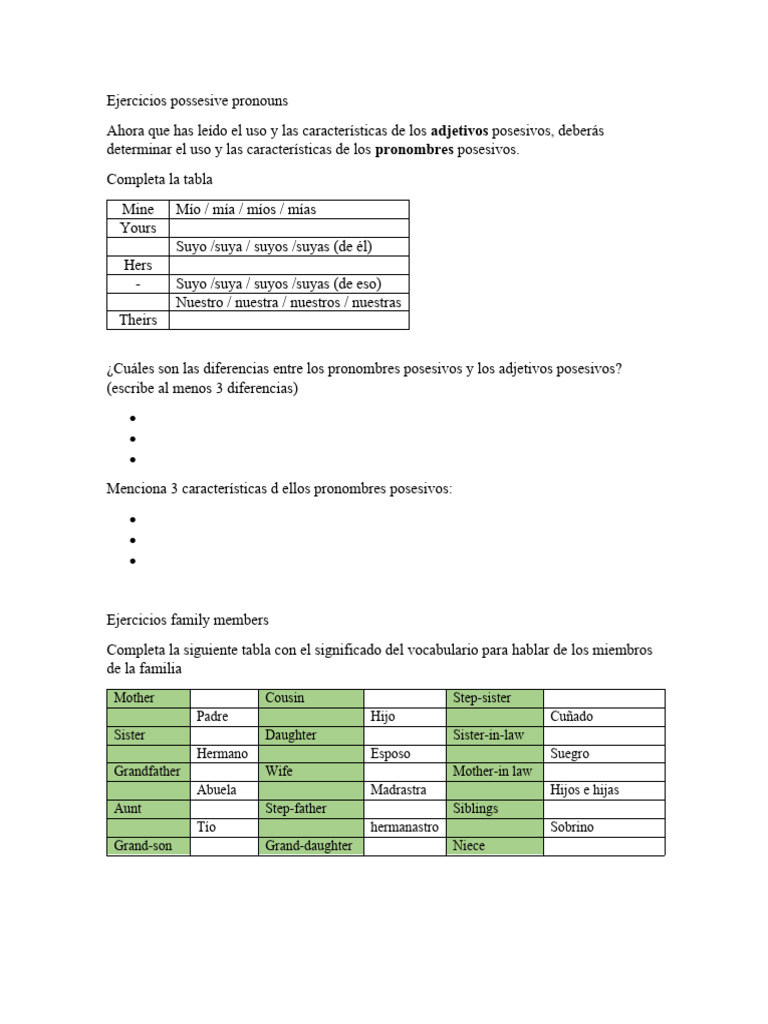 LEI - Actividad 3 - Adjetivos y Miembros de La Familia | PDF | Los ...
