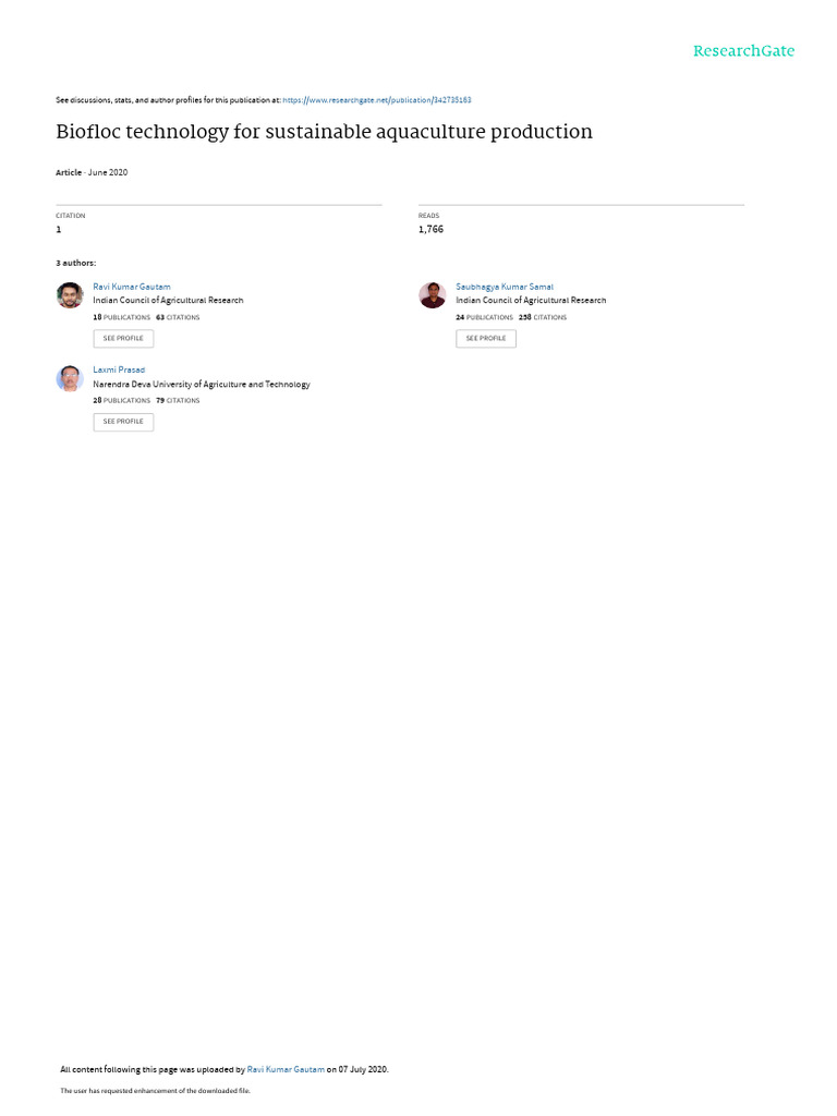 Biofloc Technology For Sustainable Aquaculture Production | PDF | Aquaculture | Water