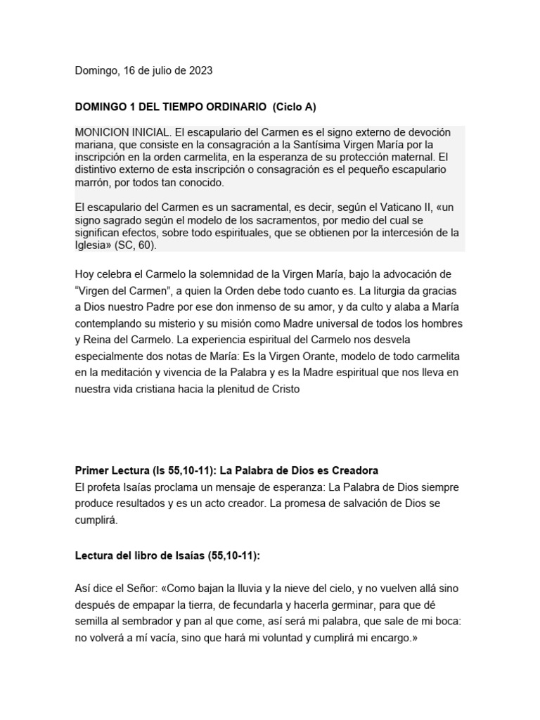 VÍsperas de La Virgen Del Carmen | PDF | María, madre de Jesús