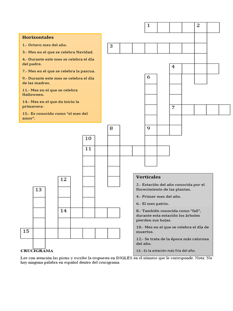 Crucigrama de los meses y estaciones | PDF