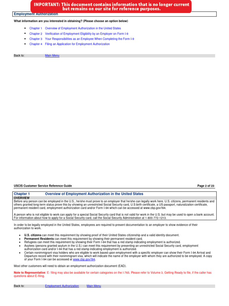 Employment Authorization | PDF | United States Citizenship And ...