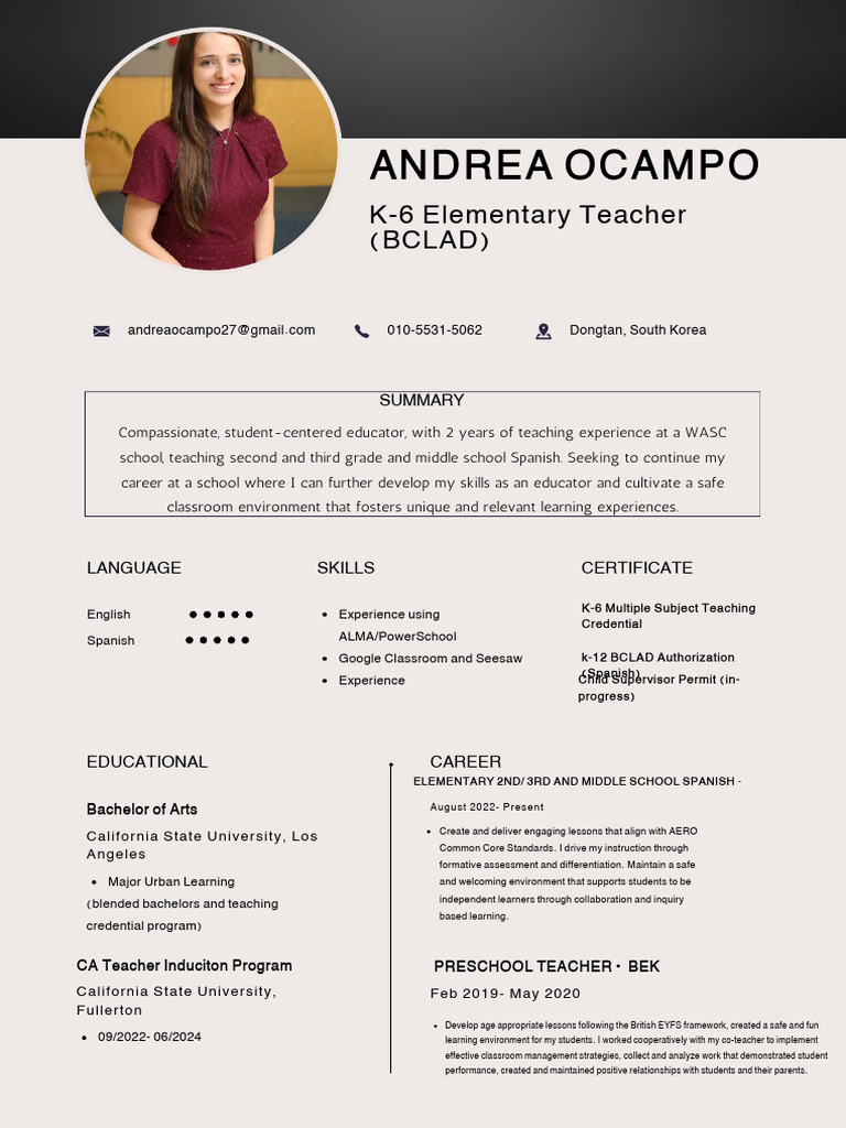 Ocampo Andrea 2024 Resume | PDF | Teachers | Behaviorism