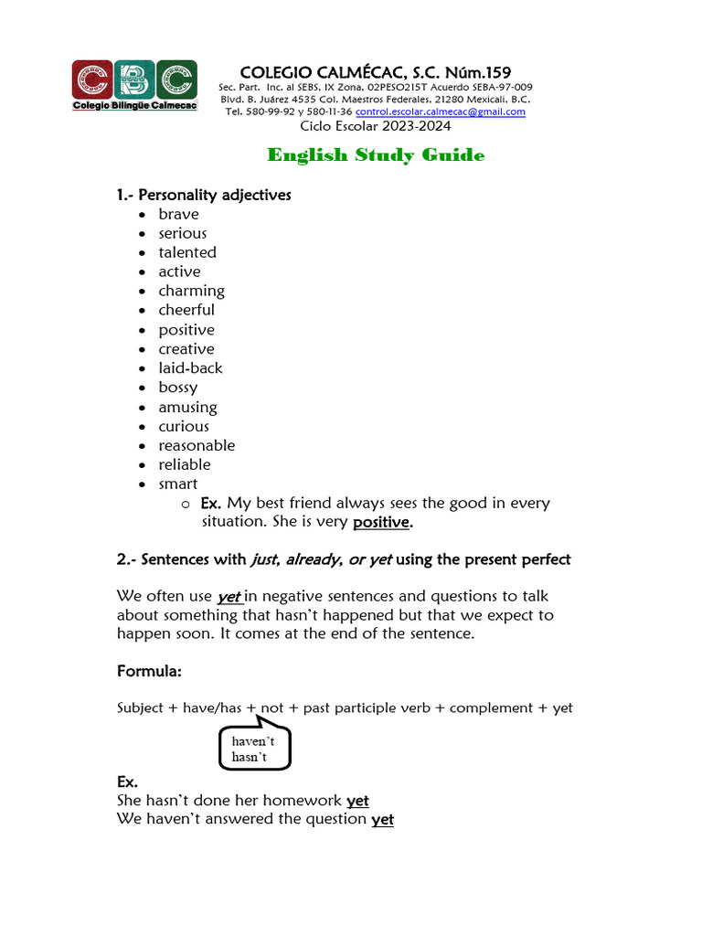 Present Perfect Study Guide | PDF | Verb | Perfect (Grammar)