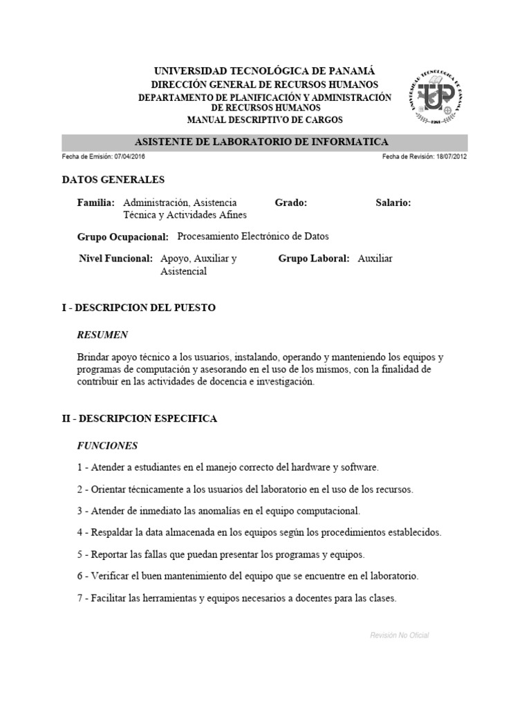 Asistente de Laboratorio de Informatica | PDF | Laboratorios | Informática