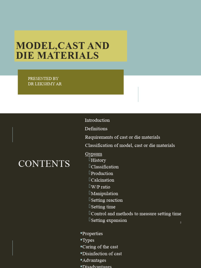 Model, Cast and Die Material in Dentistry | PDF | Gypsum | Plaster