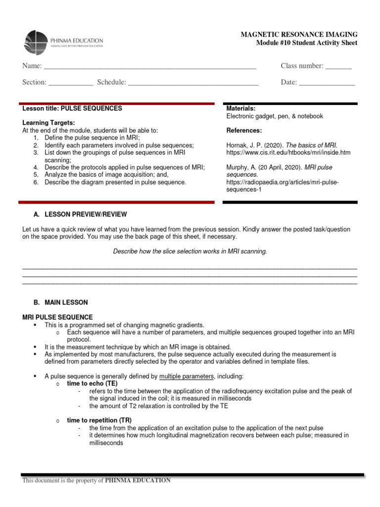 SAS Module #10 - MRI | PDF | Magnetic Resonance Imaging | Physical Sciences