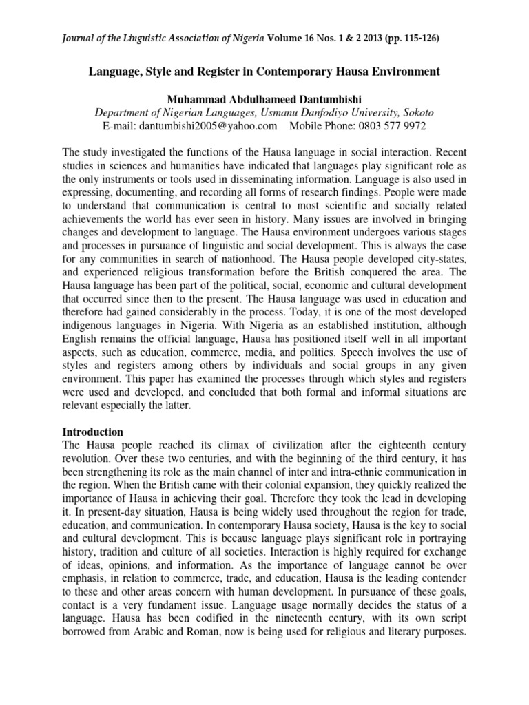 Language Style and Register in Contempor | PDF | Linguistics | Arabic