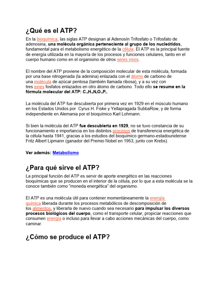 ATP: Energía Celular y Síntesis | PDF | Trifosfato de adenosina ...