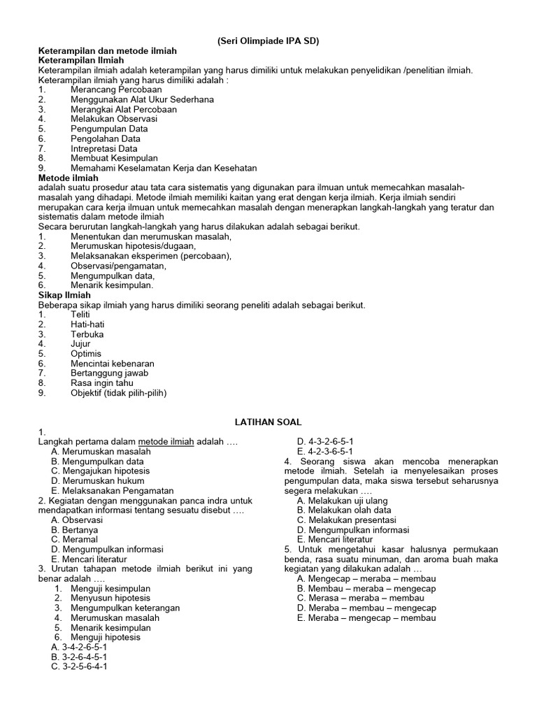 Seri Olimpiade IPA SD - KETRAMPILAN DAN METODE ILMIAH | PDF