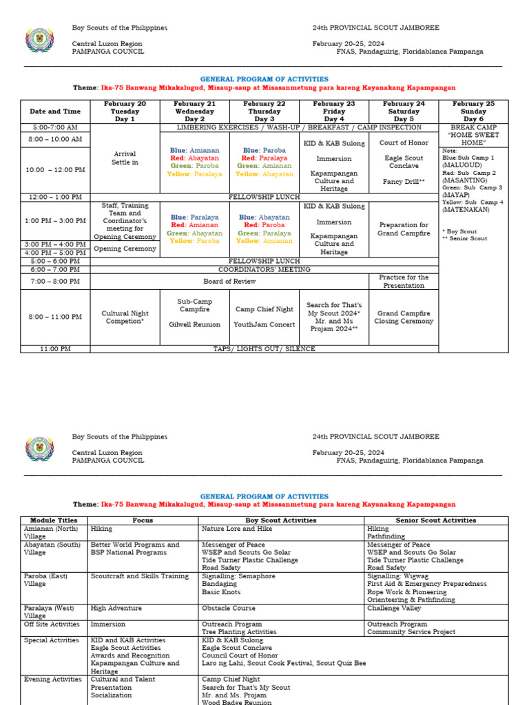 General Program of Activities 24th Provincial Jamboree 2024 | PDF ...