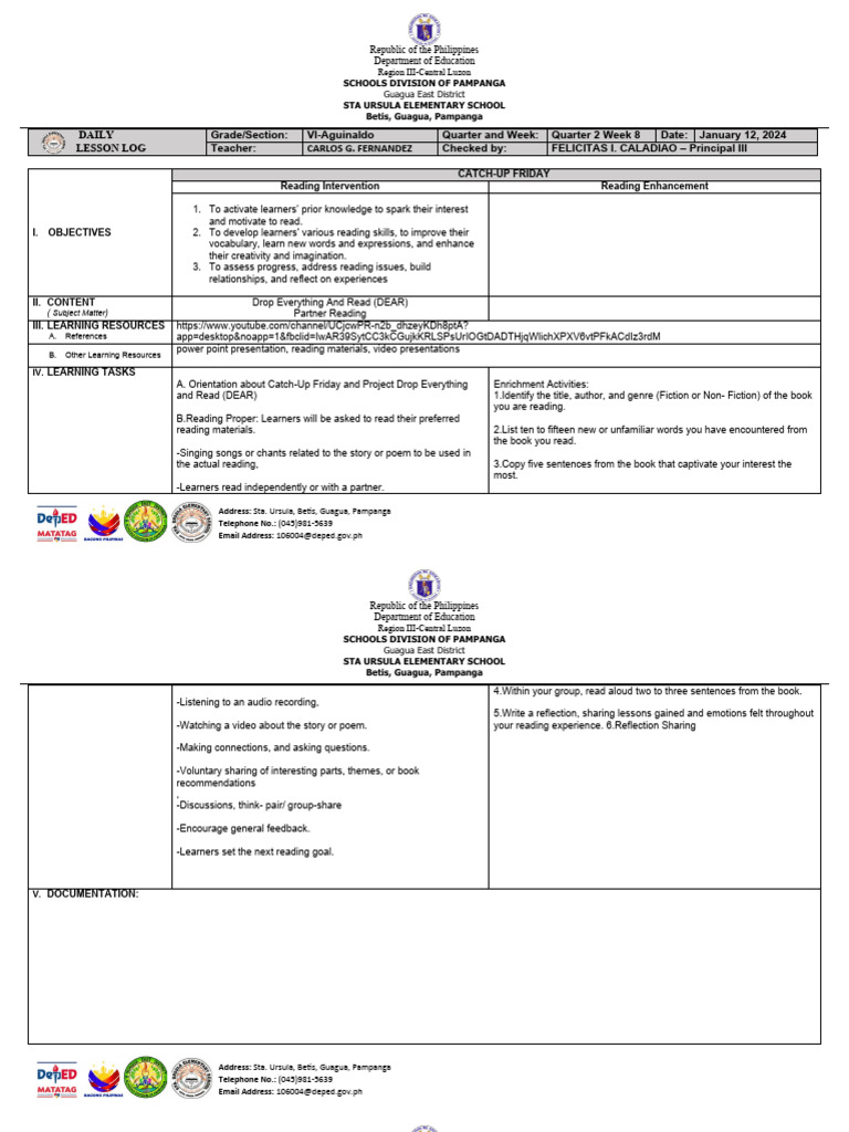 DEAR - CATCH UP FRIDAY DLL Template | PDF | Learning | Teachers