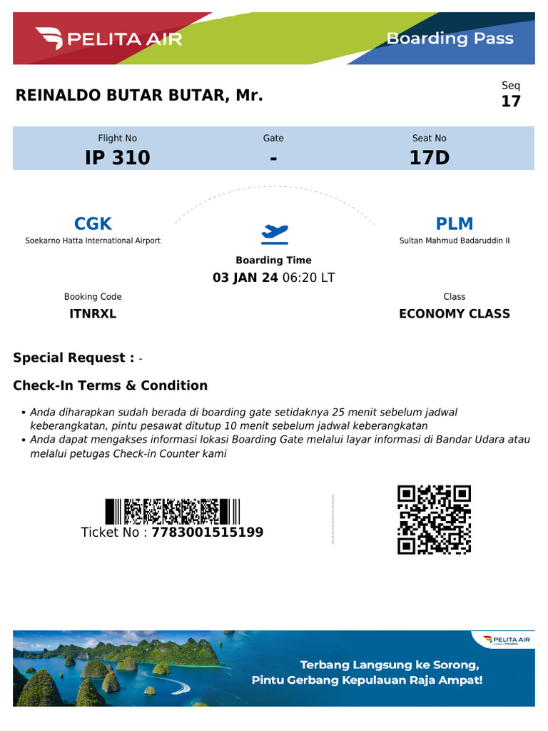 Boarding Pass Pak Rei Rabu 3 Juni 2023 | PDF