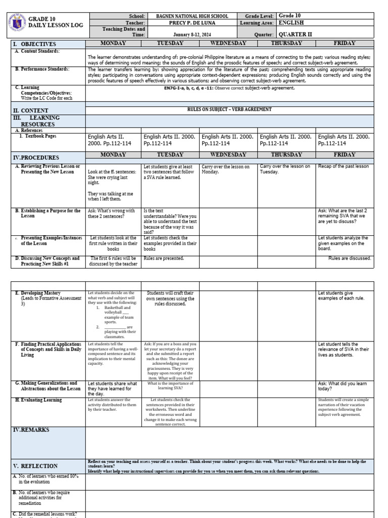 DLL Sva Sample | PDF | English Language | Teachers DLL Sva Sample | PDF | English Language | Teachers