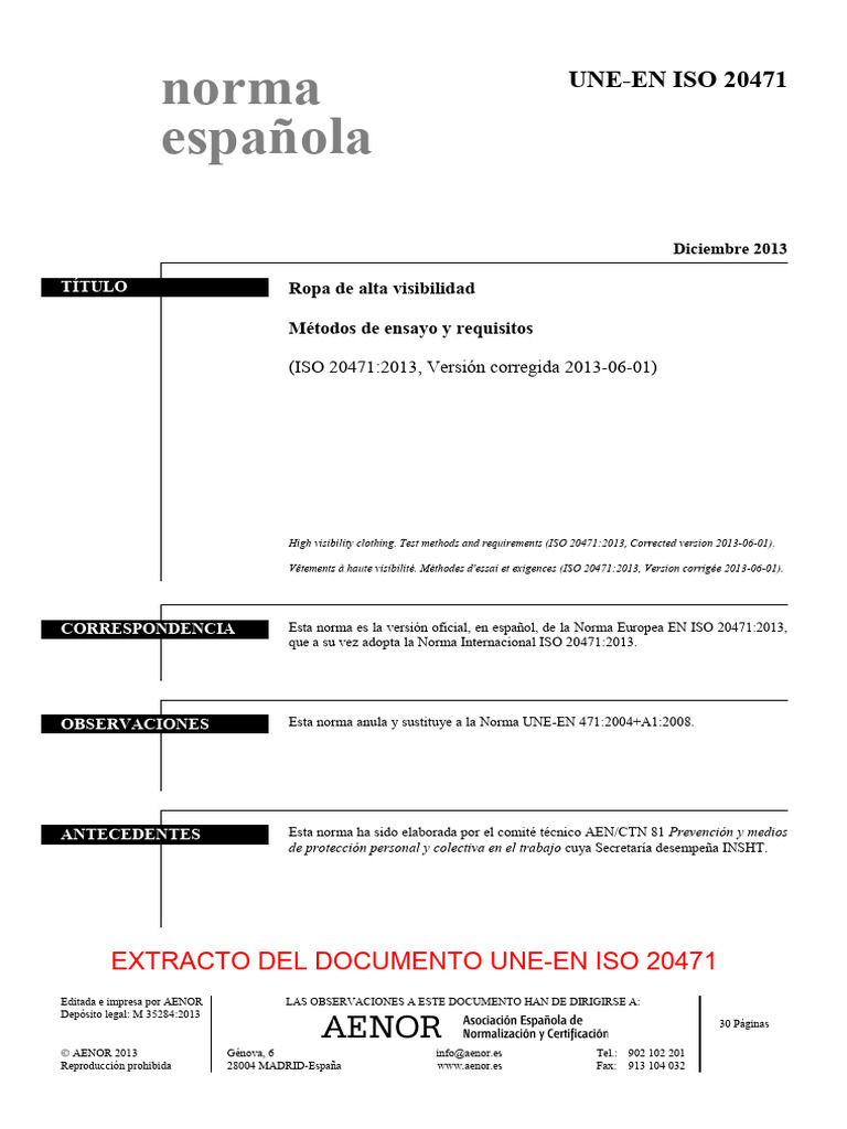 (Ex) Une-En Iso 20471 2013 | PDF | Ciencias fisicas | Materiales