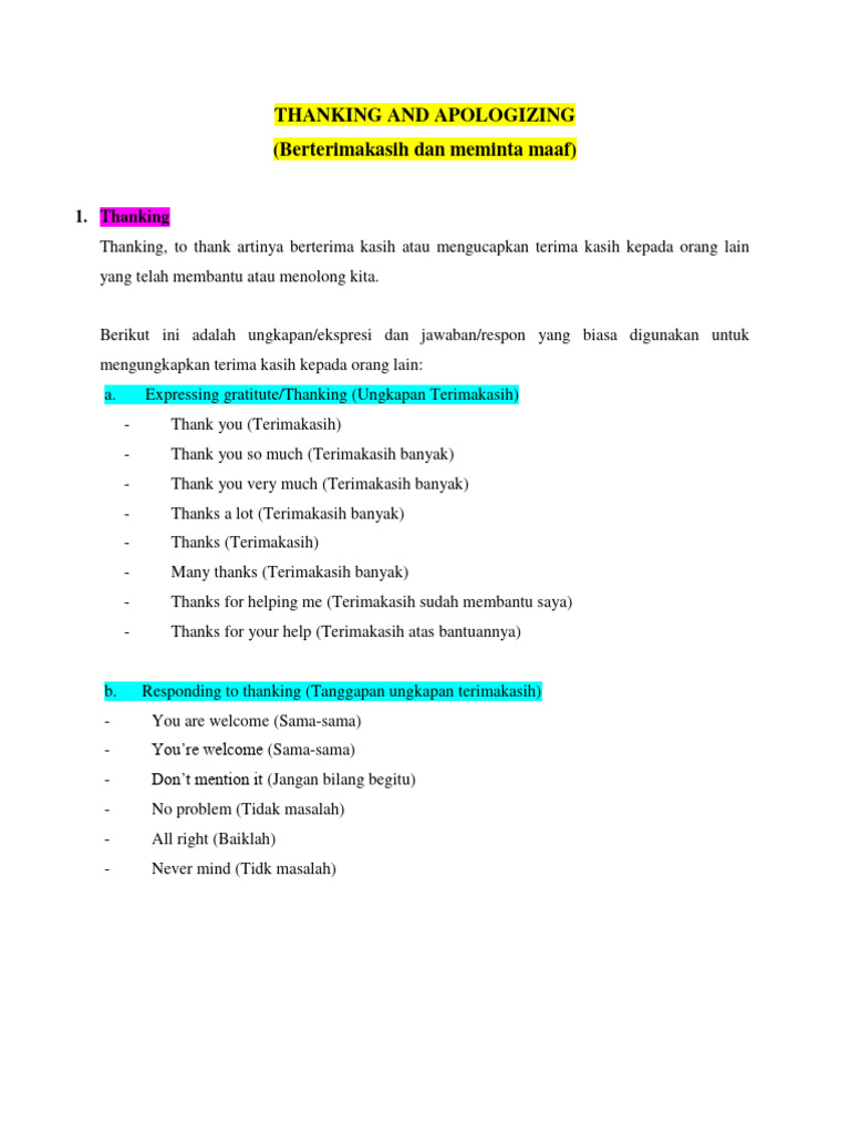 Thanking and Apologizing | PDF