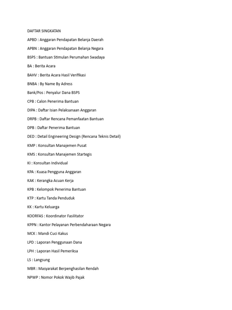 Daftar Singkatan | PDF | Pengelolaan Keuangan & Uang