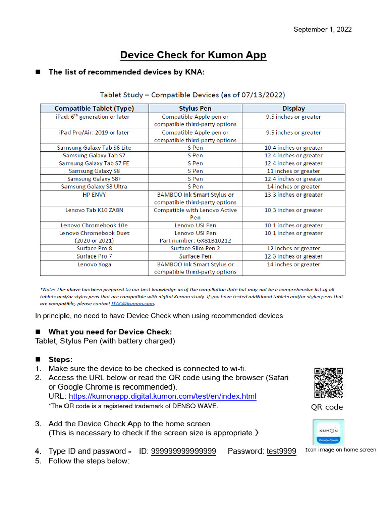 KNA Device Check For Kumon App | PDF | Qr Code | I Pad