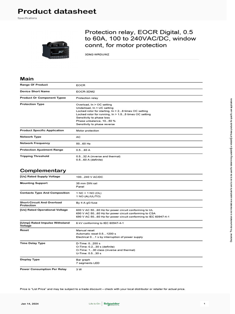 EOCR Motor Protection Relay 0.5-60A | PDF | Relay | Alternating Current