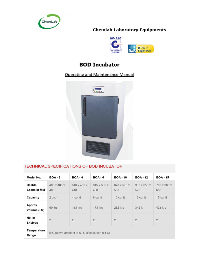 BOD Incubator User Manual | PDF | Electrical Engineering | Manufactured ...