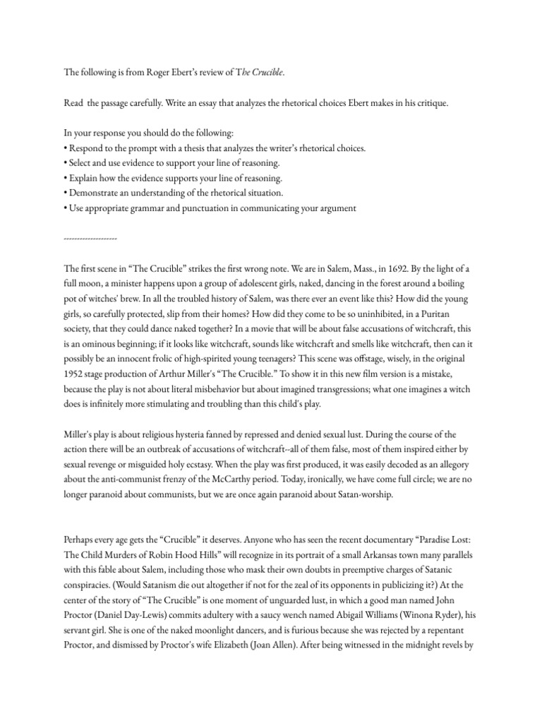 Rhetorical Analysis - The Crucible | PDF