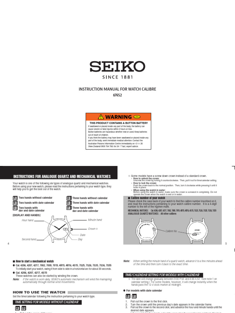 Seiko Caliber 6N52 Watch Movement Caliber Corner | PDF