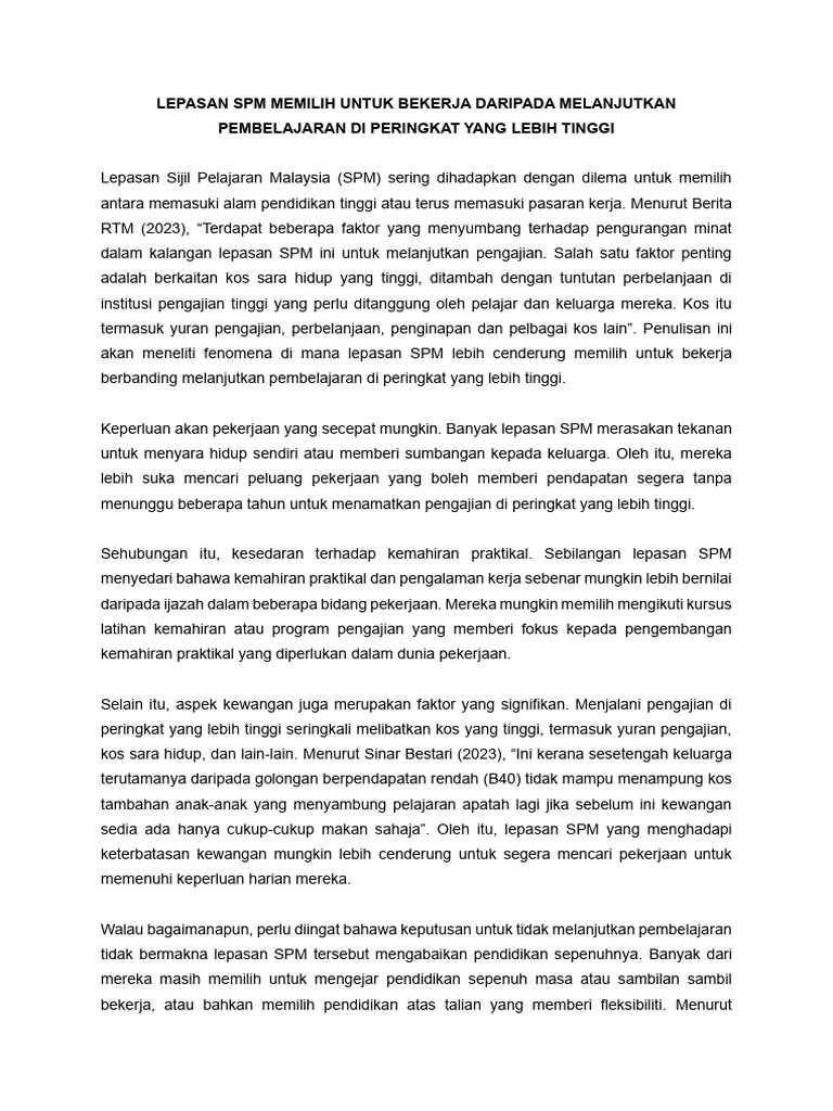 Penulisan Esei (Rencana) | PDF | Karier & Perkembangan | Bisnis