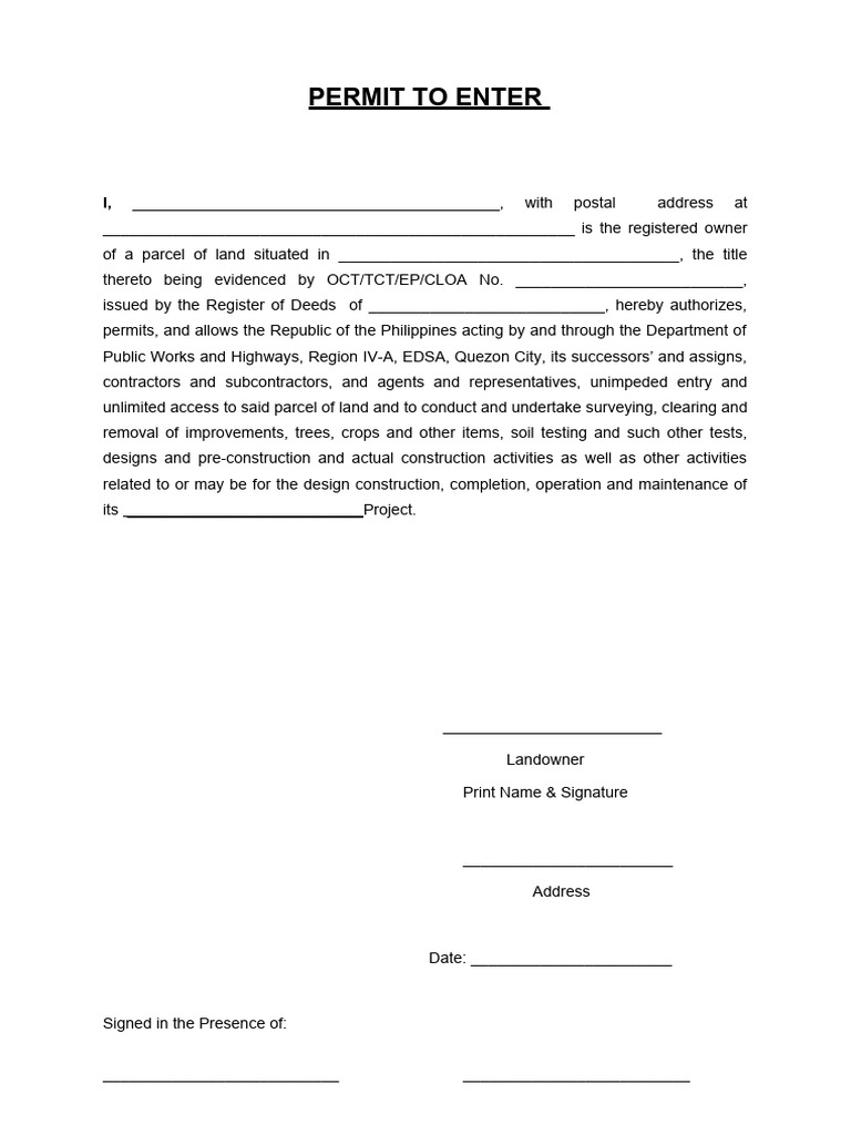 Permit To Enter | PDF