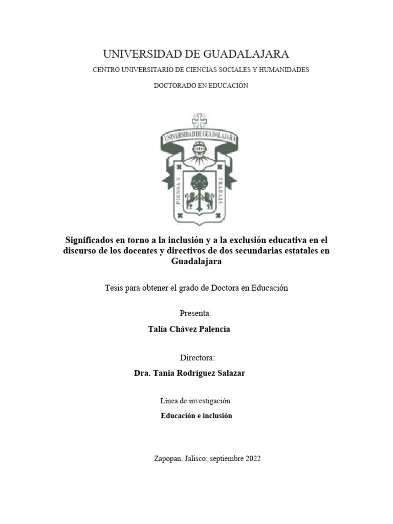 Talia Chavez Palencia 2022 | PDF | Inclusión (Educación) | Exclusión social