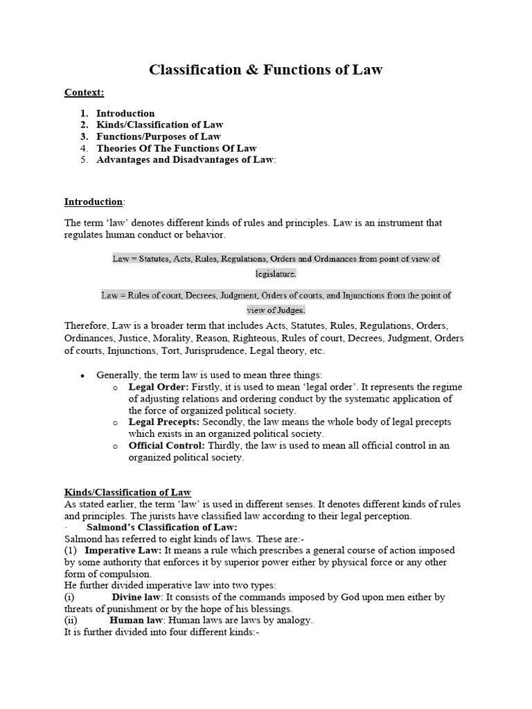 Classification & Functions of Law | PDF | Crimes | Crime & Violence