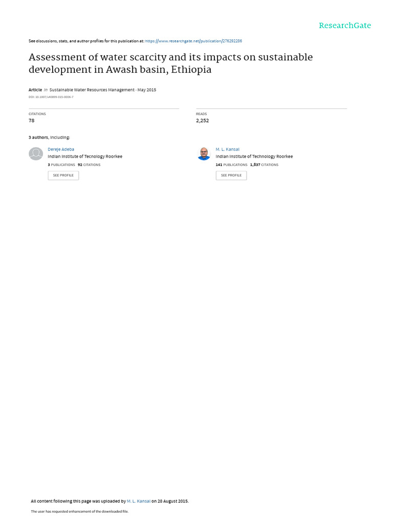 Assessment of Water Scarcity and Its Impacts On Su | PDF | Drainage ...