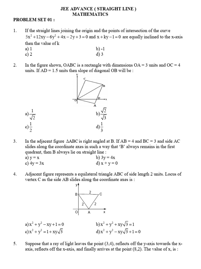 Jee Advance Stright Line (1-2) DPP | PDF | Triangle | Cartesian ...
