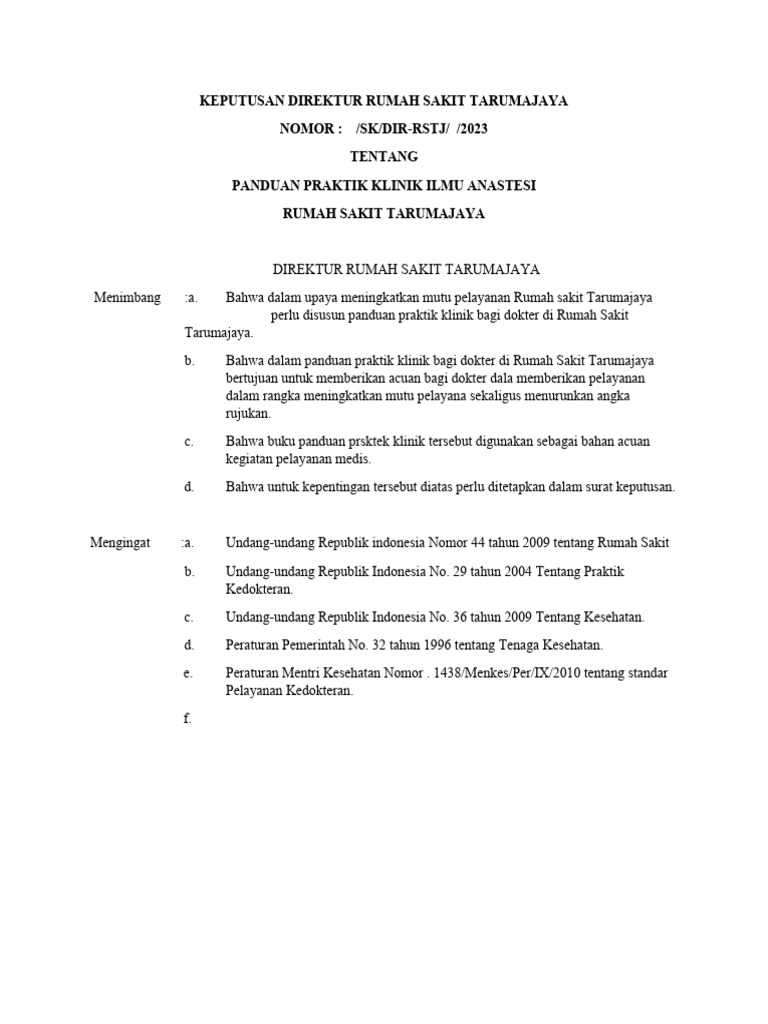 Panduan Praktik Klinik Anestesi RSTJ | PDF