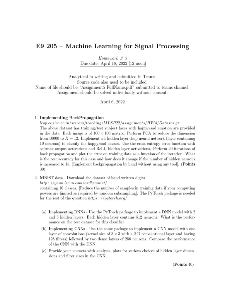E9 205 - Machine Learning For Signal Processing | PDF
