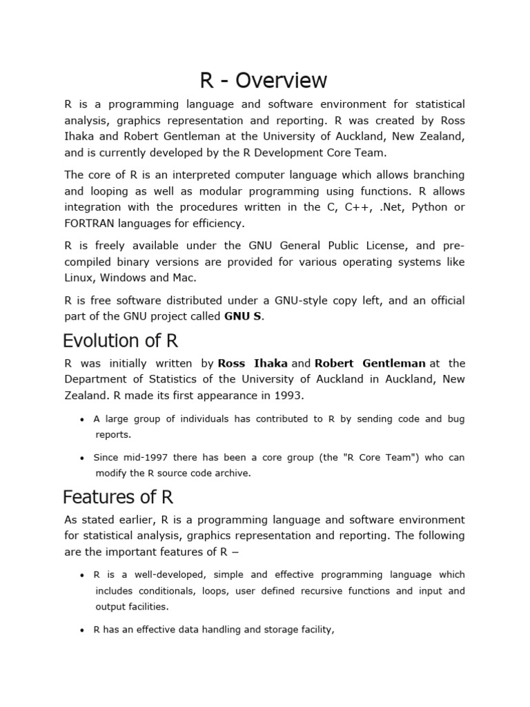 R - Overview | PDF | R (Programming Language) | Variable (Computer Science)