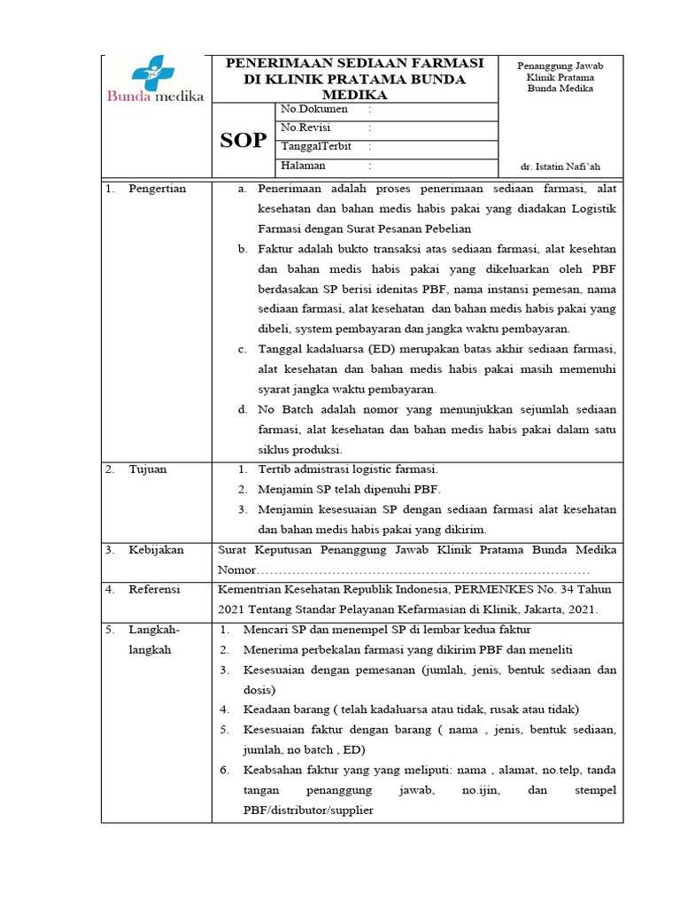 Sop Penerimaan Sediaan Farmasi Pdf