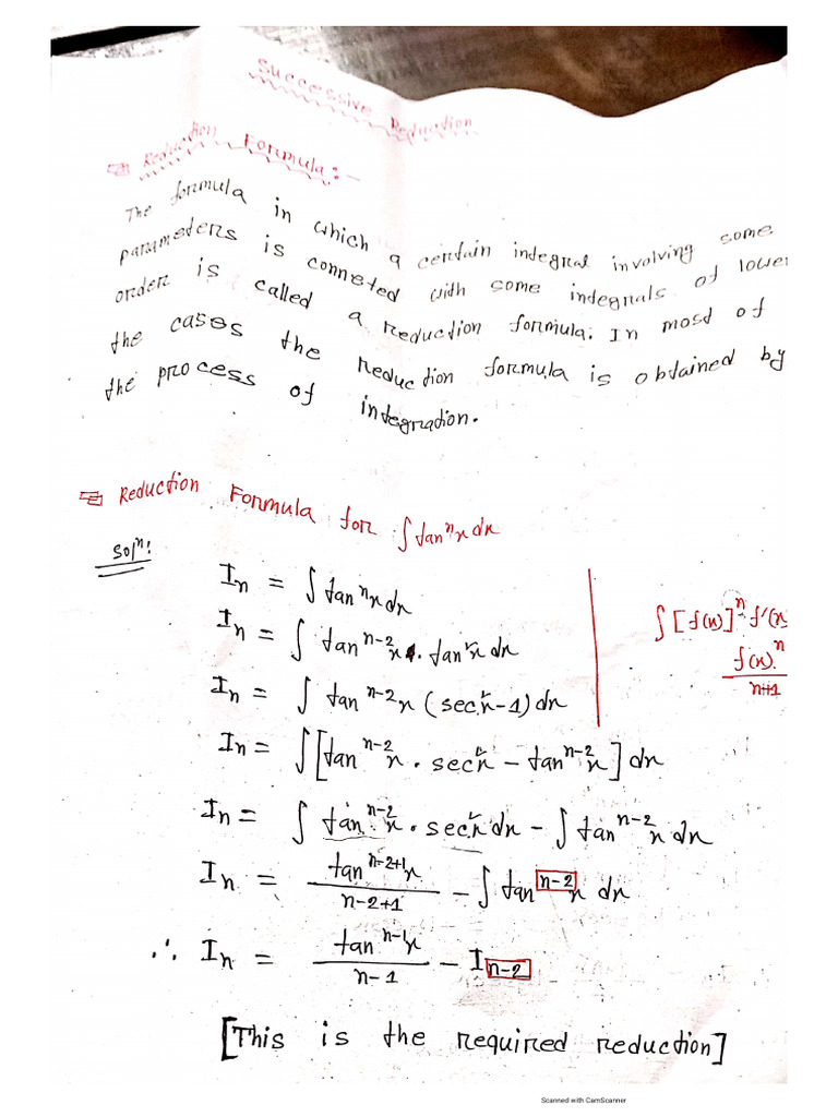 Reduction Formula Hand Note | PDF