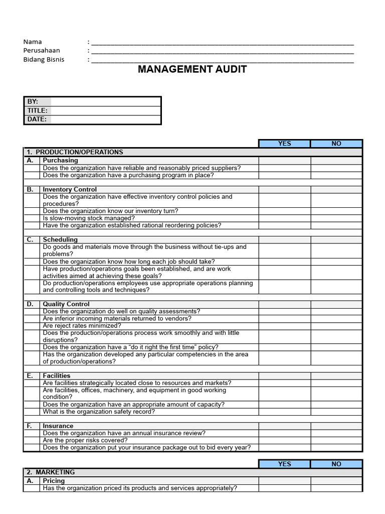 1.2 Management Organization Audit | PDF | Marketing | Sales
