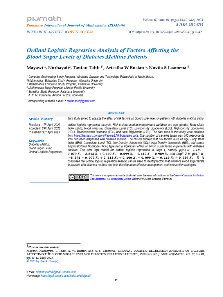 Ordinal Logistic Regression Analysis of Factors Affecting The Blood ...