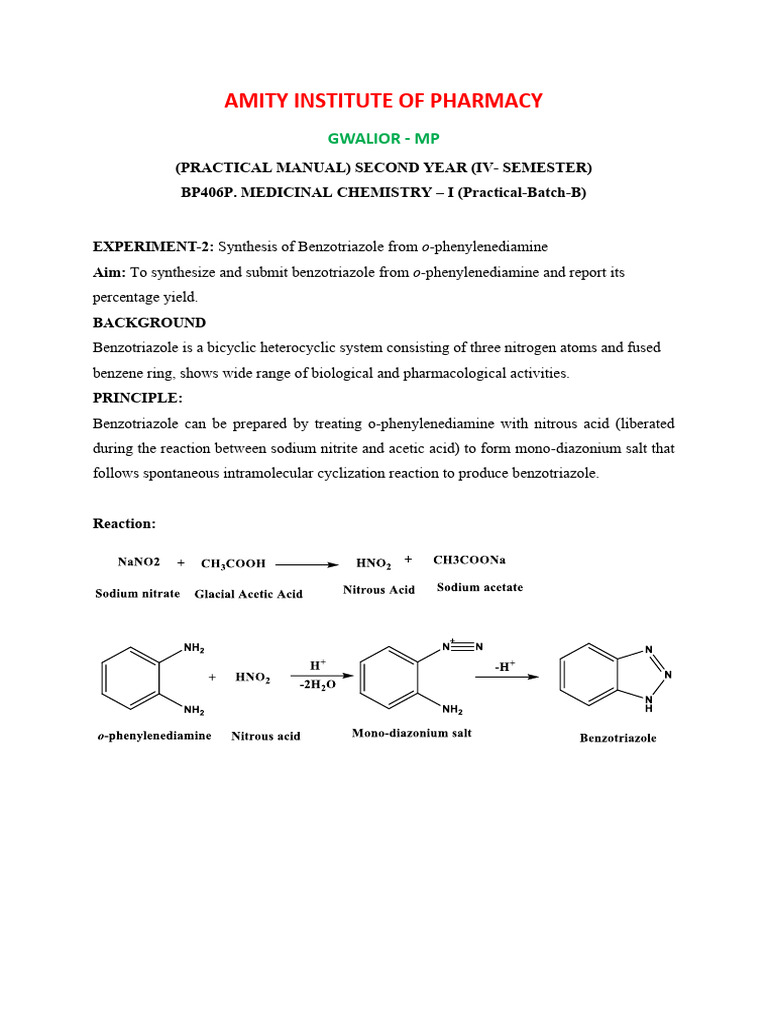 Synthesis of Benzotriazole from o-Phenylenediamine | PDF | Filtration ...