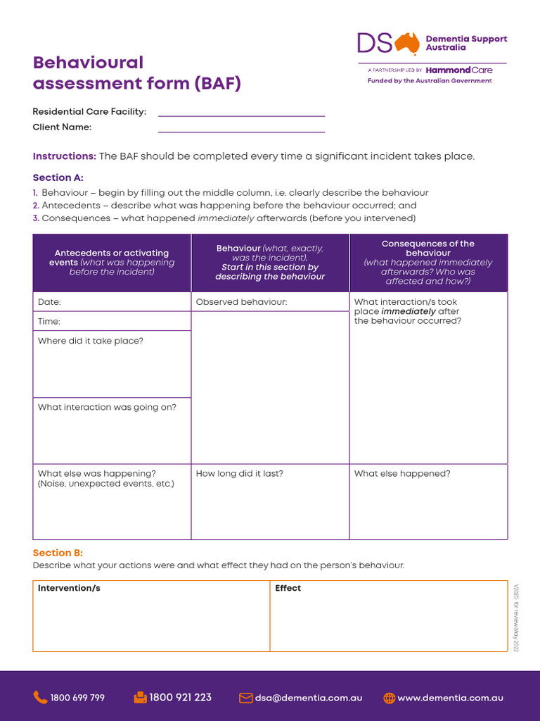 Dsa Behavioural Assessment Form 1 | PDF