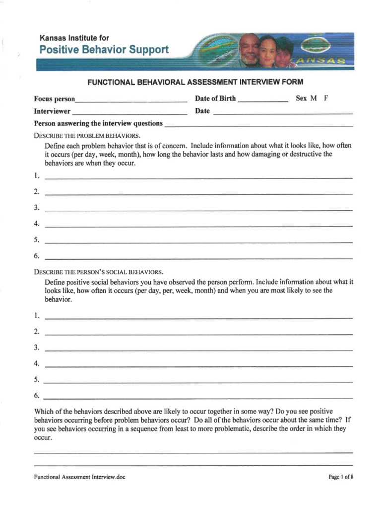 Functional Behavioral Assessment Interview Form | PDF Functional Behavioral Assessment Interview Form | PDF