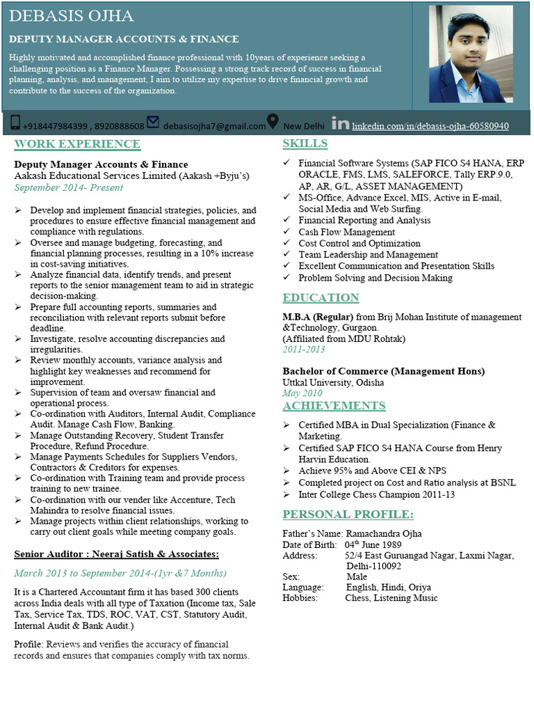 Updated Resume Debasis Ojha | PDF | Audit | Taxes