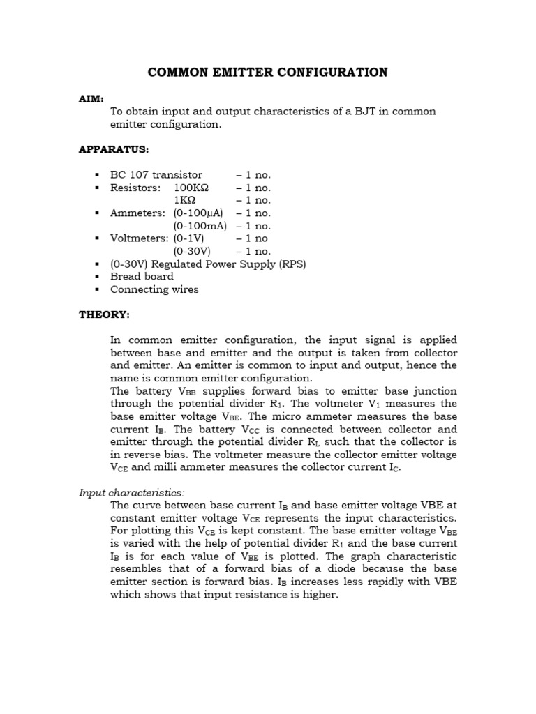 BJT Common Emitter Configuration Lab | PDF | Bipolar Junction ...
