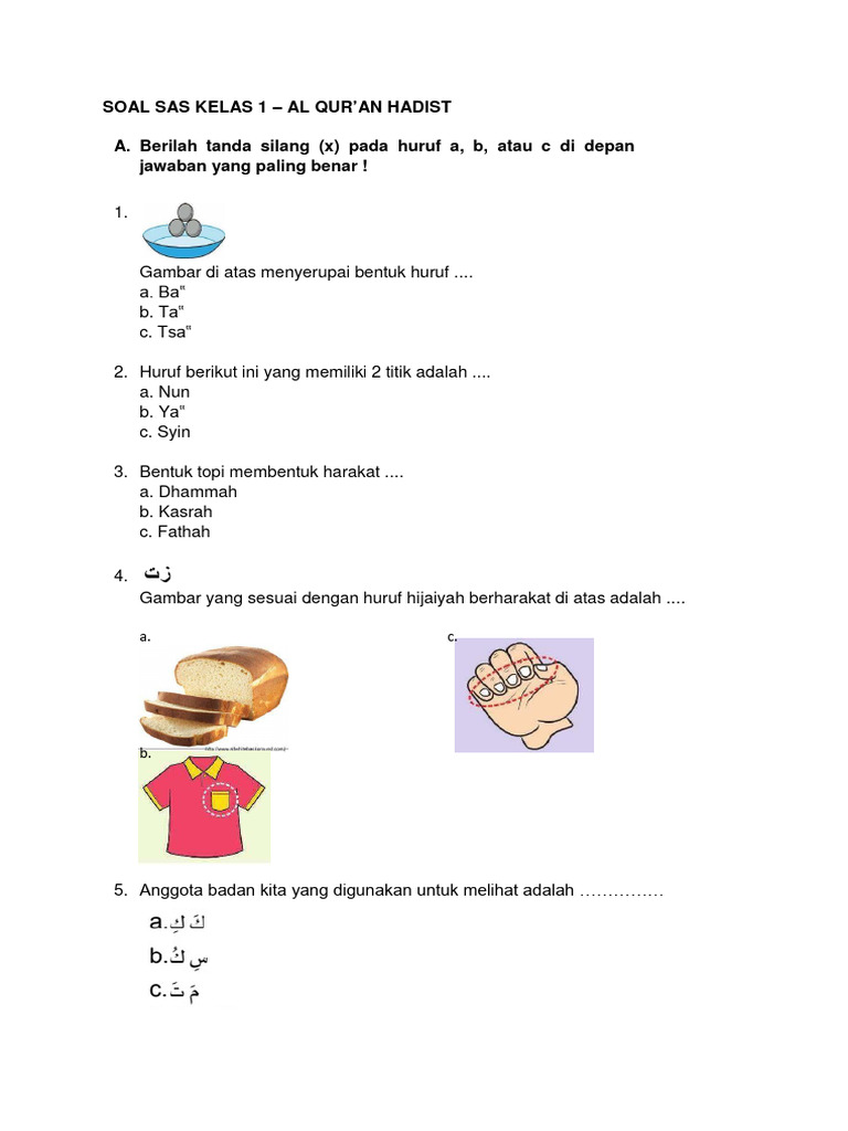 Soal Ujian Al-Qur'an Hadist Kelas 1 | PDF | Olahraga & Rekreasi | Seni & Disiplin Bahasa