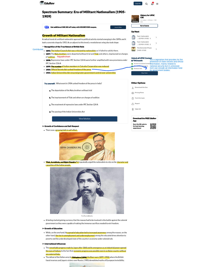 Spectrum Summary - Era of Militant Nationalism (1905-1909) - History ...