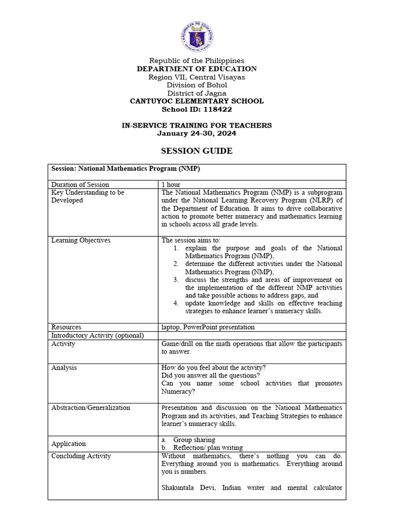 NMP Inset2024 | PDF | Mathematics | Learning