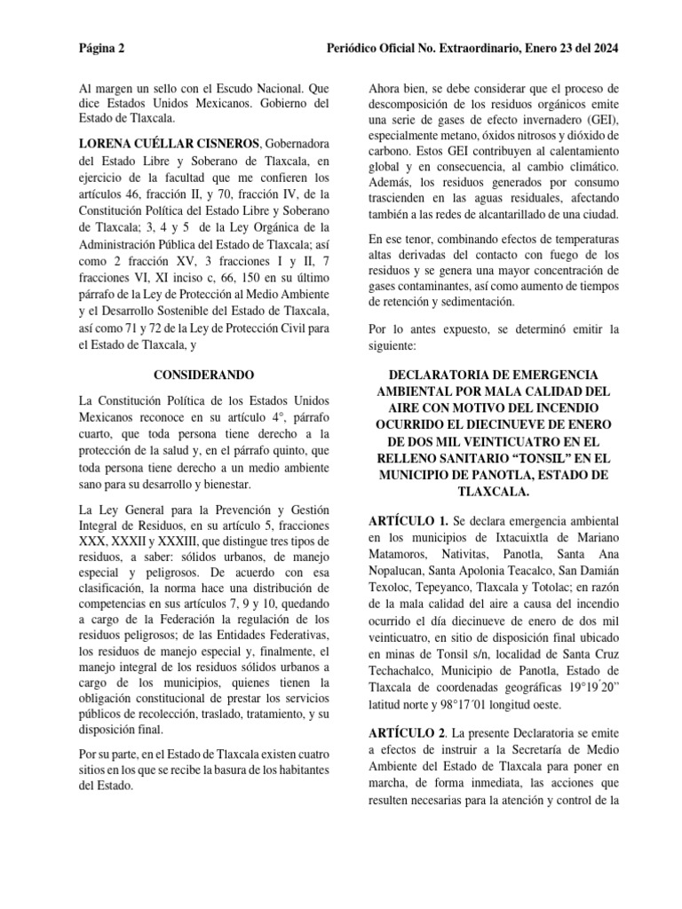 Declaratoria De Emergencia Ambiental Tlaxcala Pdf Gases De Efecto