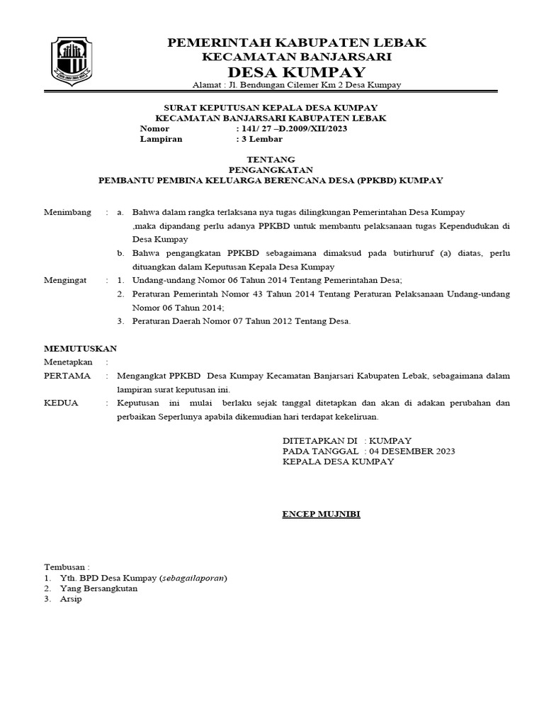 Contoh Format SK PPKBD | PDF