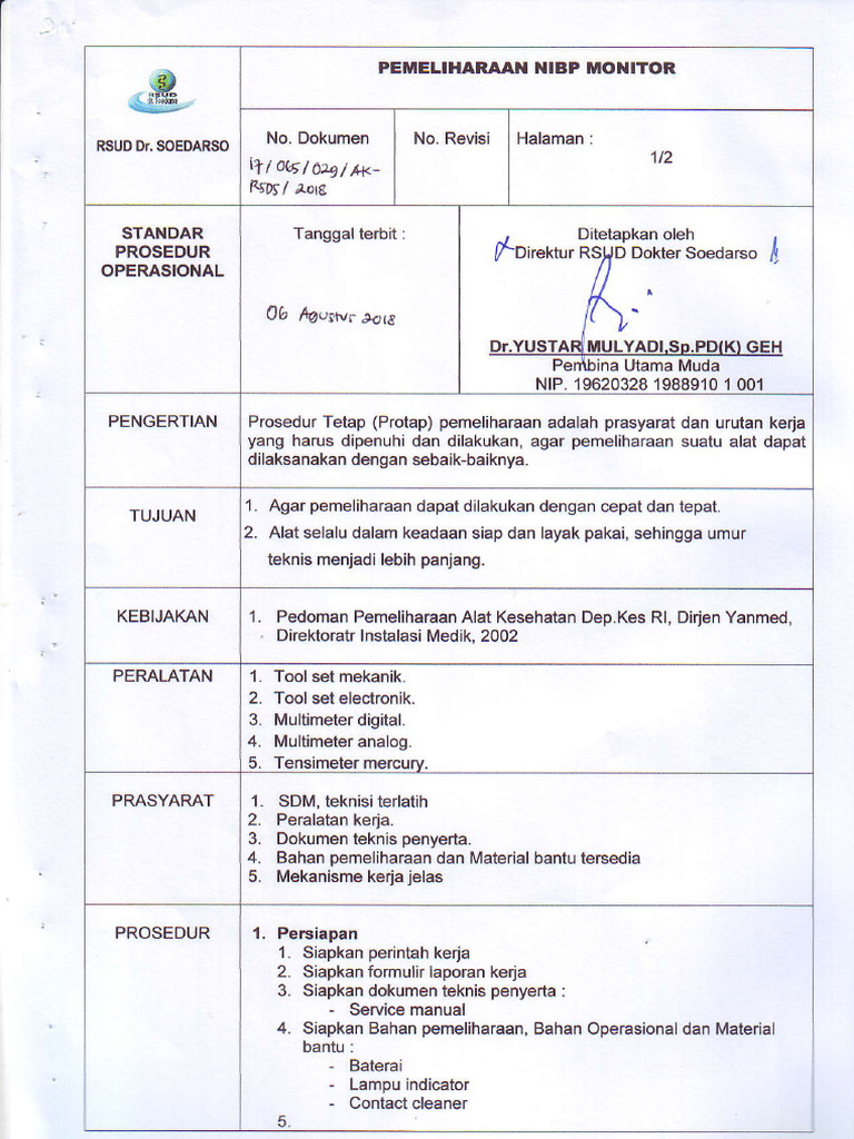 Sop 10. Pemeliharaan Nibp Monitor | PDF