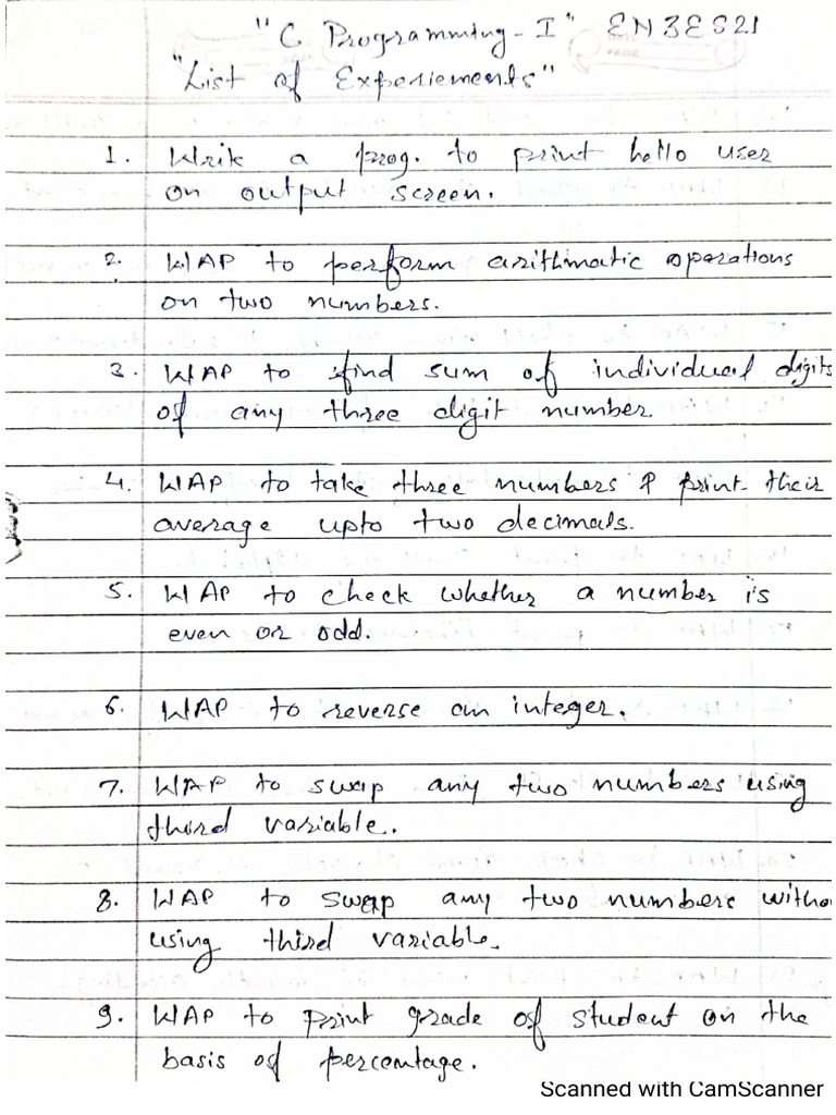 C Programming List of Experiements | PDF